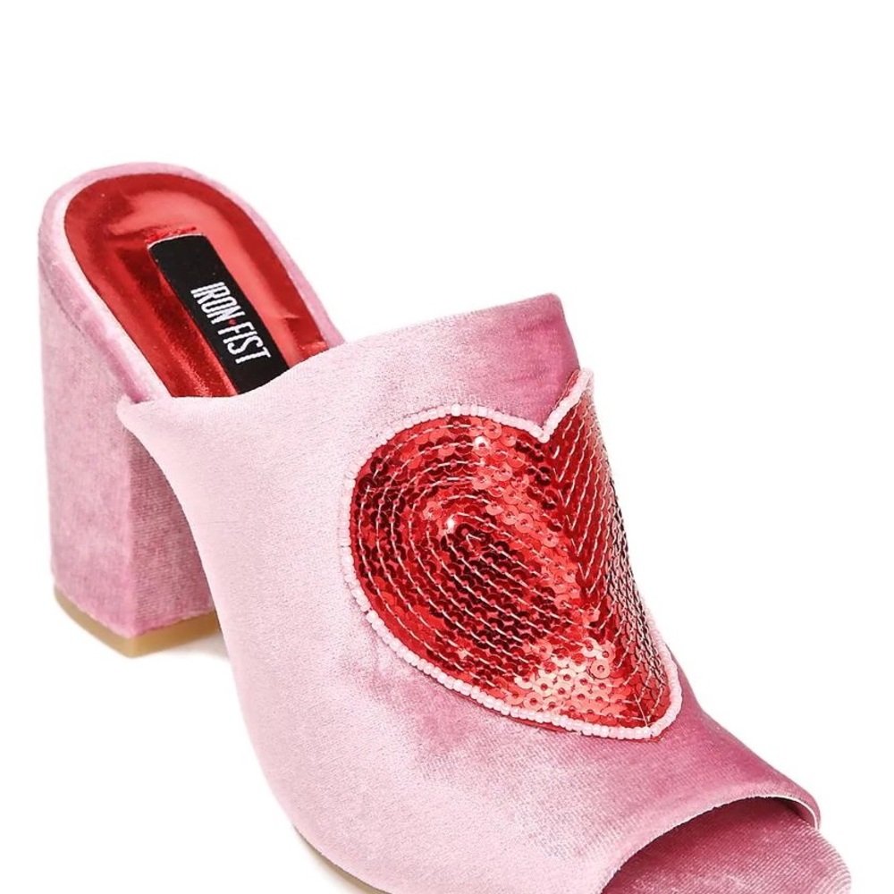 Turkish Delight Velvet Sequin Heart Heels - Gem